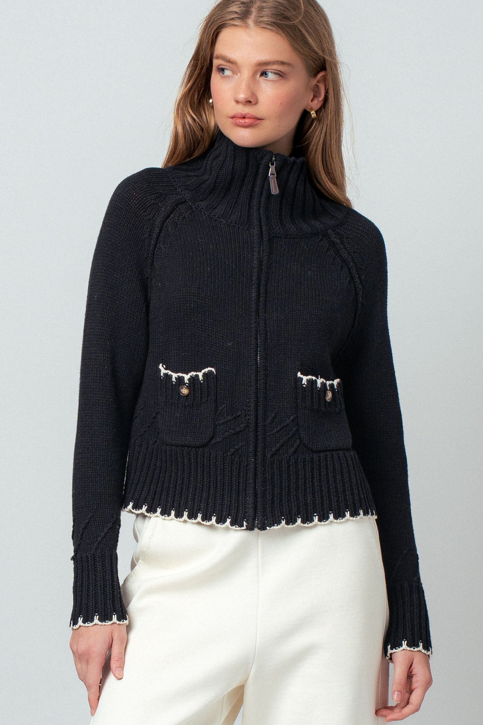 Zipper Front Knit Cardigan with Pocket Details – Trend Notes